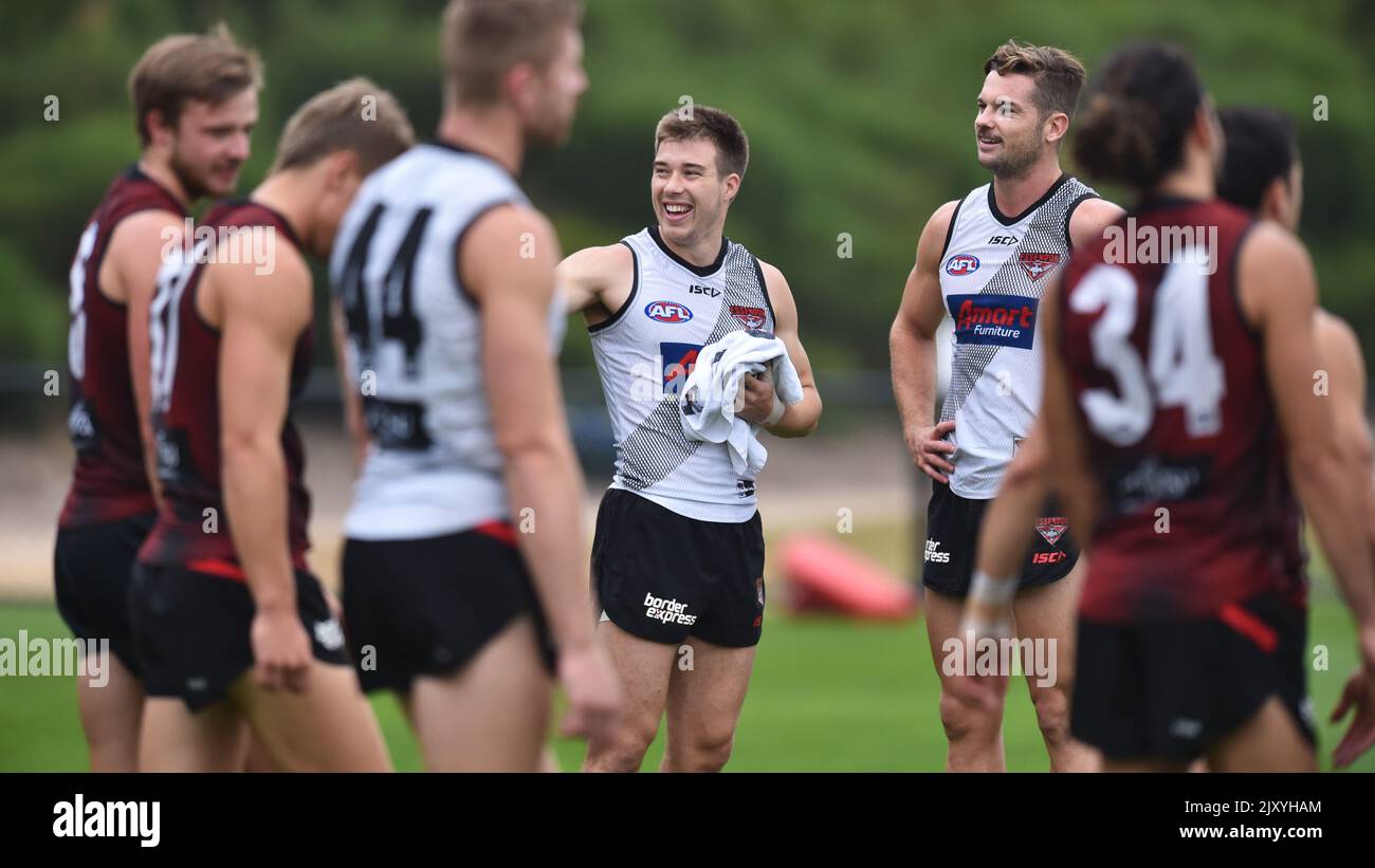 Zack Merrett (centre) the Essendon Bombers is seen during a training ...