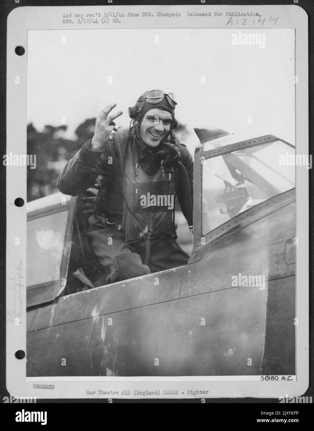 CHALK UP THREE-8th AF fighter pilot Lt. Frank A. Cutler of Cleveland ...