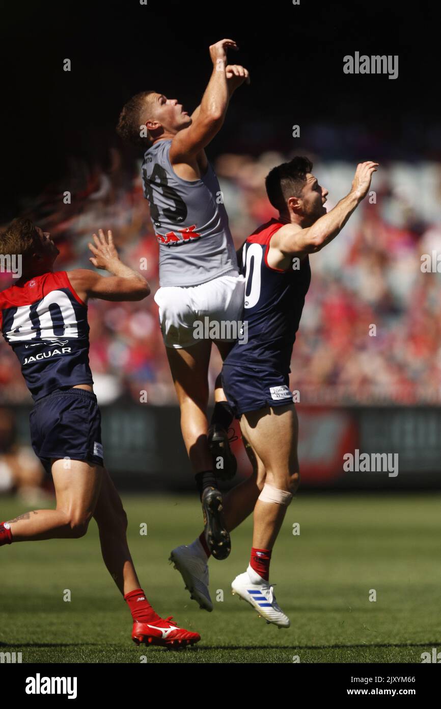 Dan Houston of the Power flies for a mark during the Round 1 AFL match ...