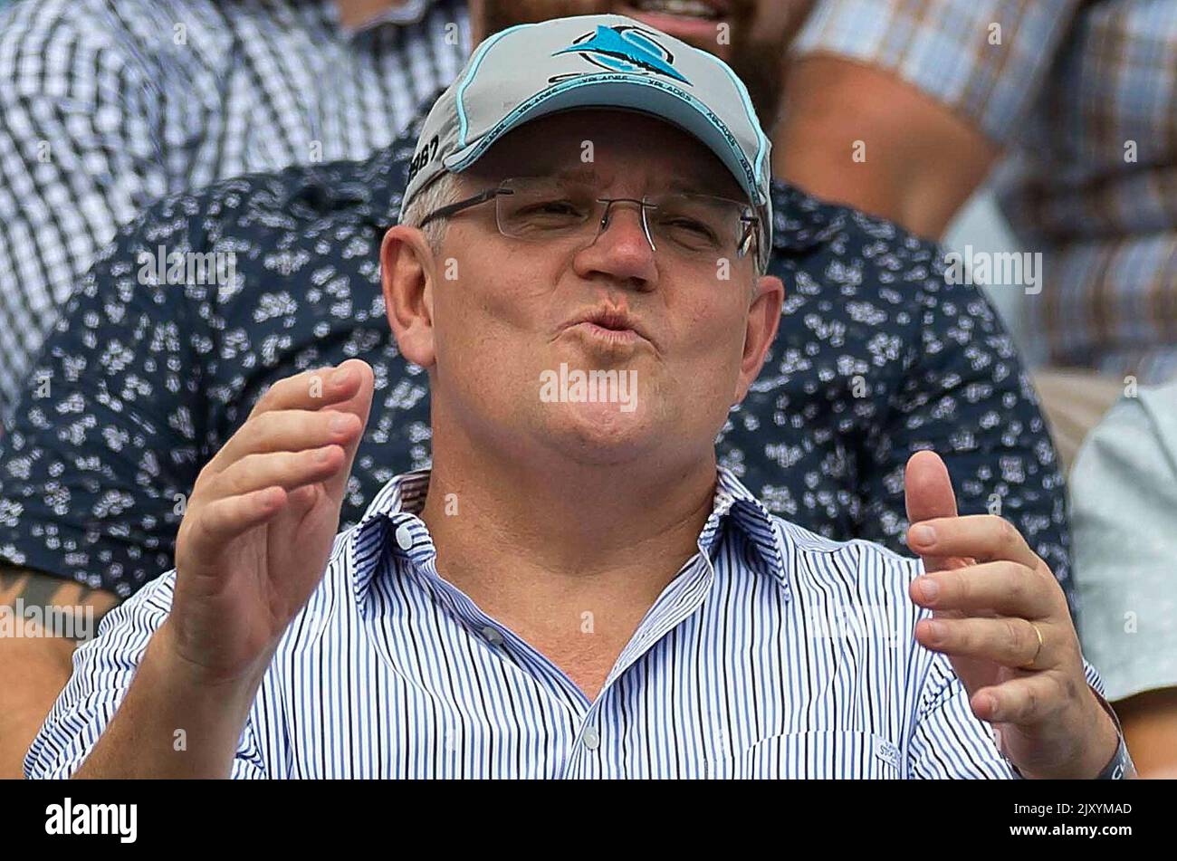 Prime Minister of Australia Scott Morrison reacts during the Round 2 ...