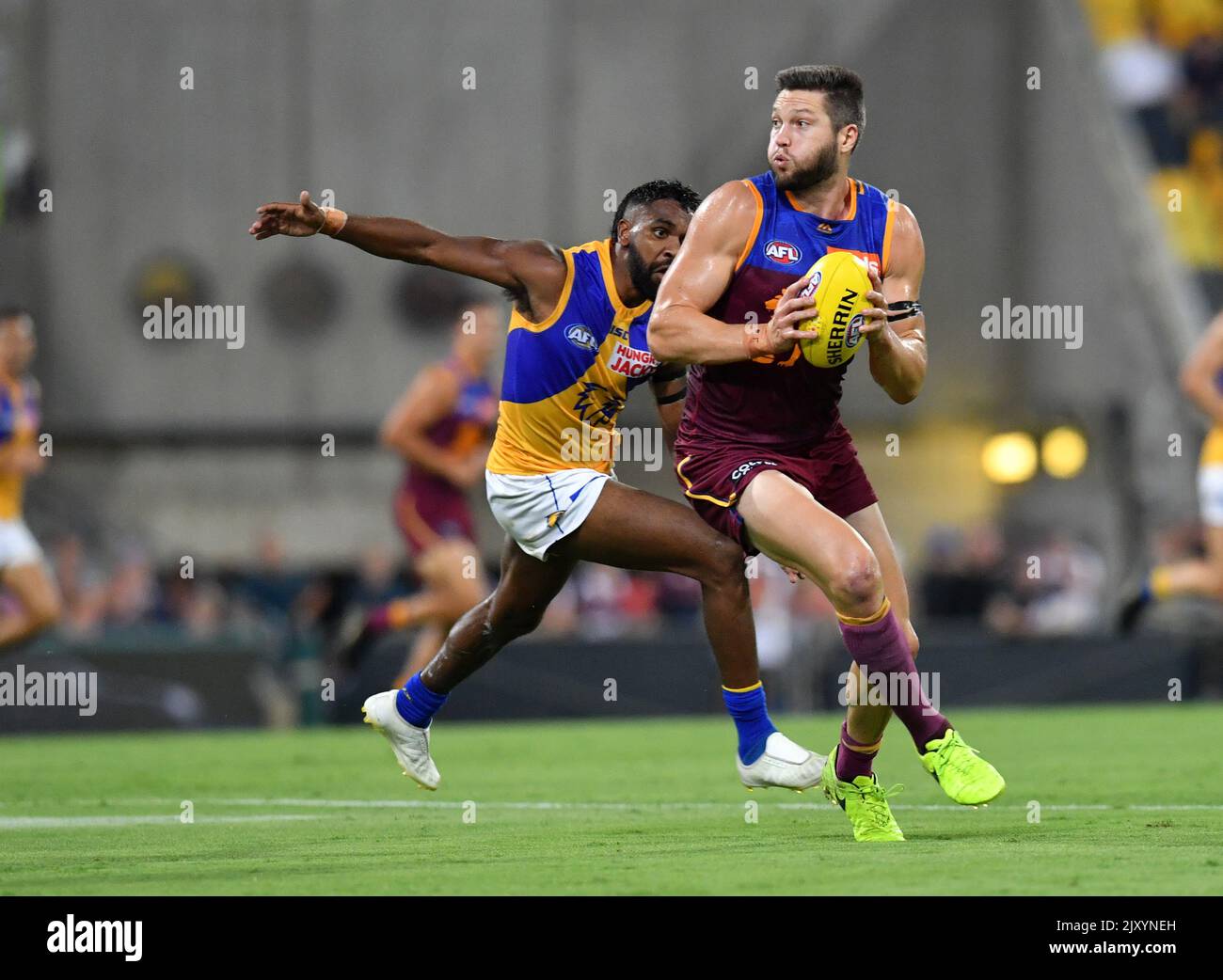 Stefan Martin (right) of the Lions in action during the Round 1 AFL ...