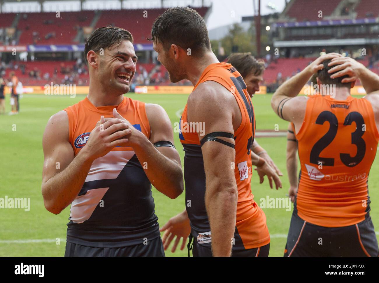 Stephen Coniglio (left) and Sam J.Reid of the Giants celebrate after ...