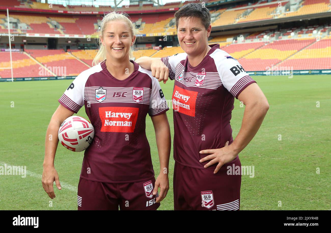 Maroons players Meg Ward and Heather Ballinger pose for a photo at a ...