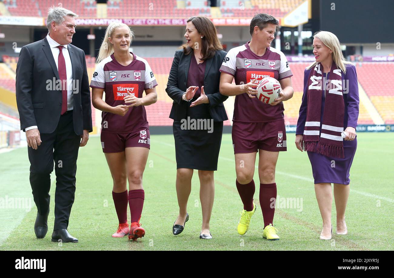 QRL Managing Director Robert Moore, Maroons player Meg Ward, QLD ...