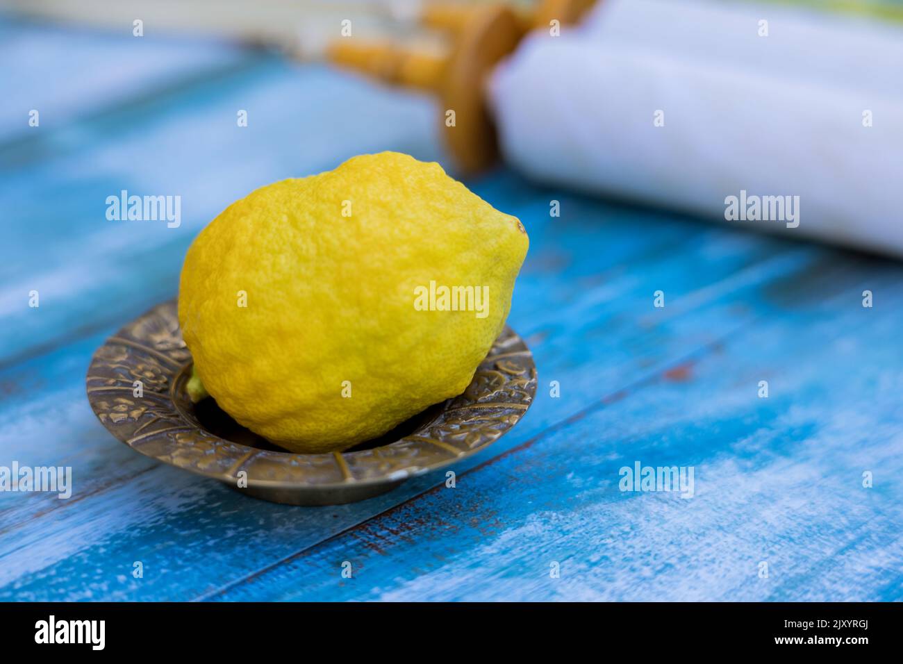 A Jewish festival of tabernacles with an etrog ritual citrus fruit as a ...