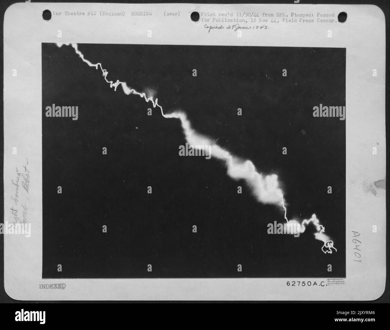 The Flaming Wake Of A German Flying Bomb As It Plunged Toward The Earth ...