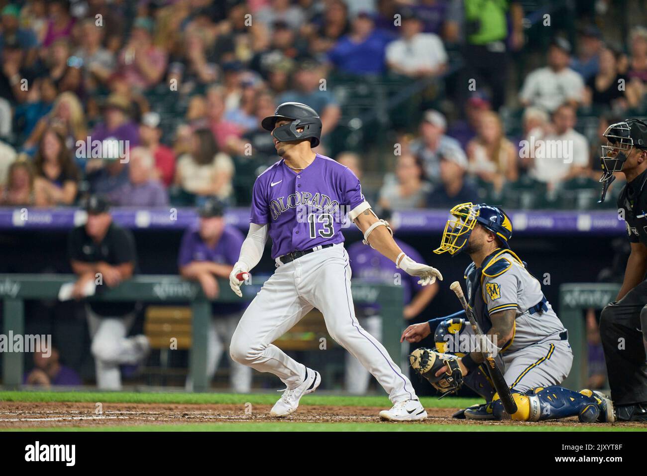Denver CO, USA. 6th Sep, 2022. Colorado shortstop Alan Trejo (13) gets ...