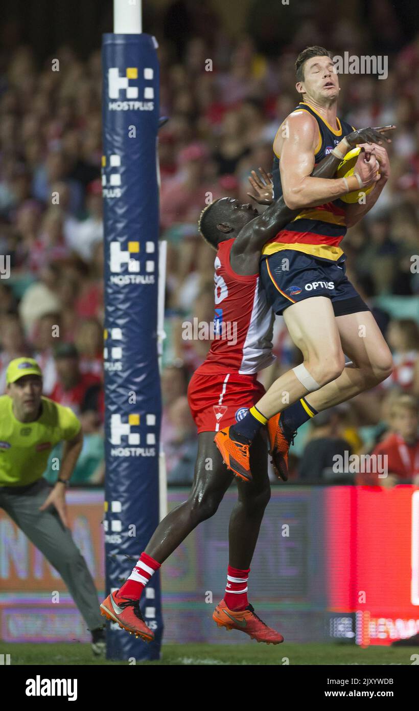 Josh Jenkins of the Crows takes a mark during the Round 2 AFL match ...