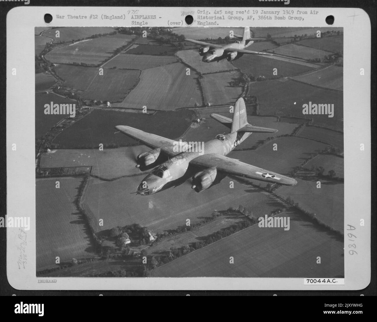 Two Martin B-26 "Marauders" Of The 386Th Bomb Group Wing Over The ...