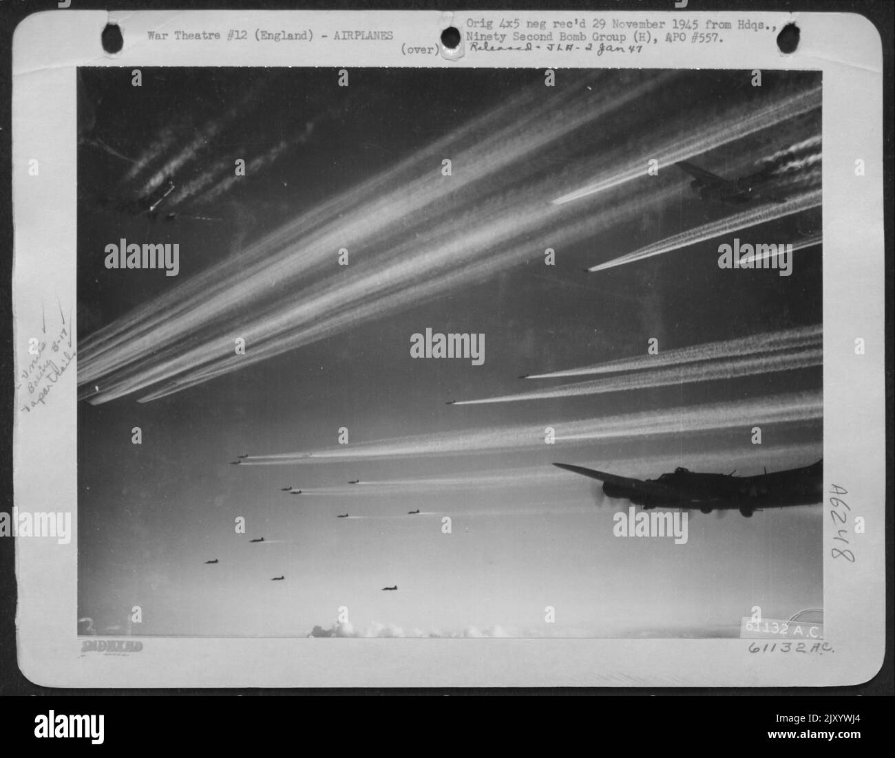 Contrails From Boeing B-17 'Flying Fortresses' Of The 92Nd Bomb Group ...