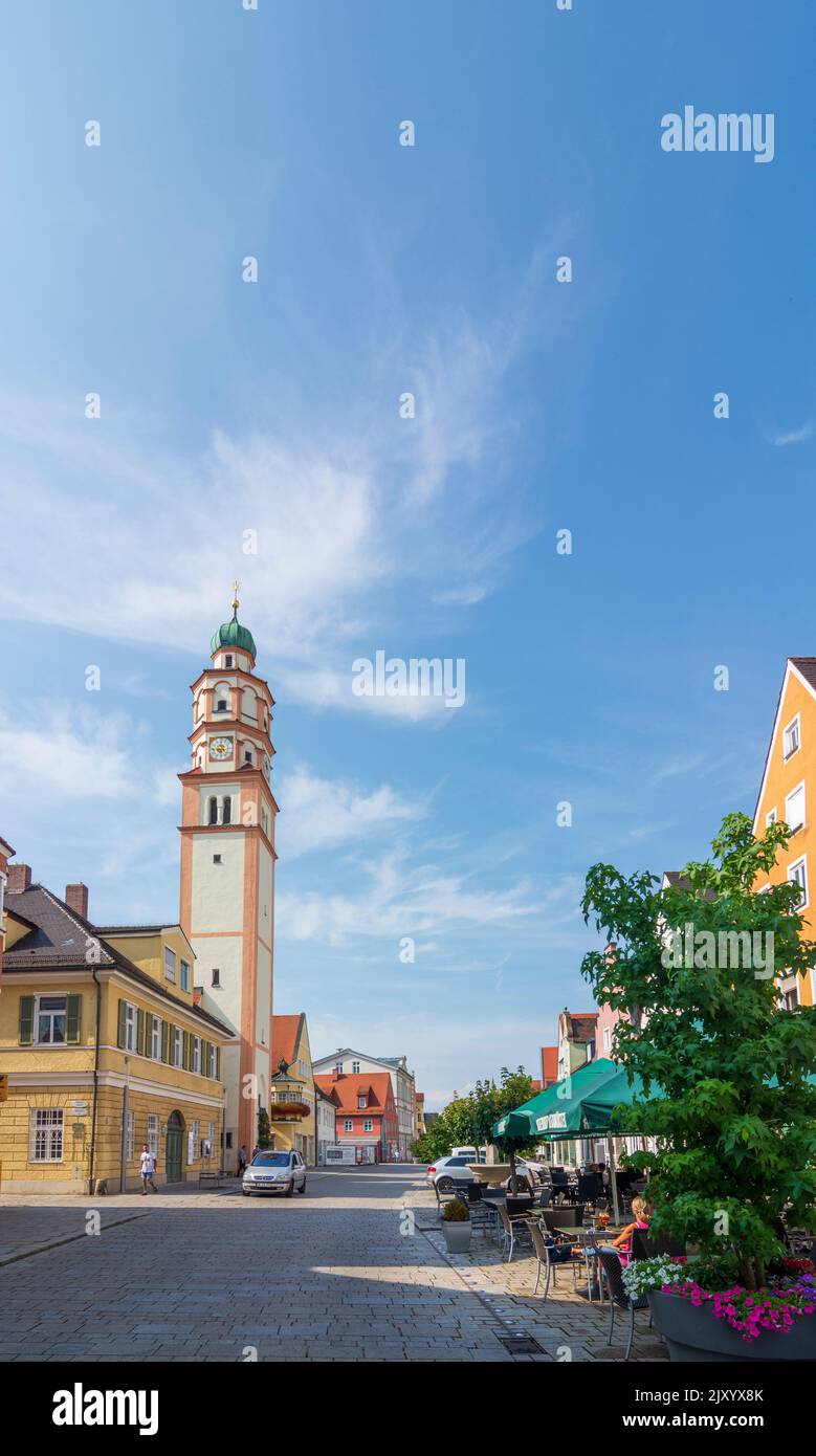 Schrobenhausen: church Frauenkirche, town center street Lenbachstraße ...