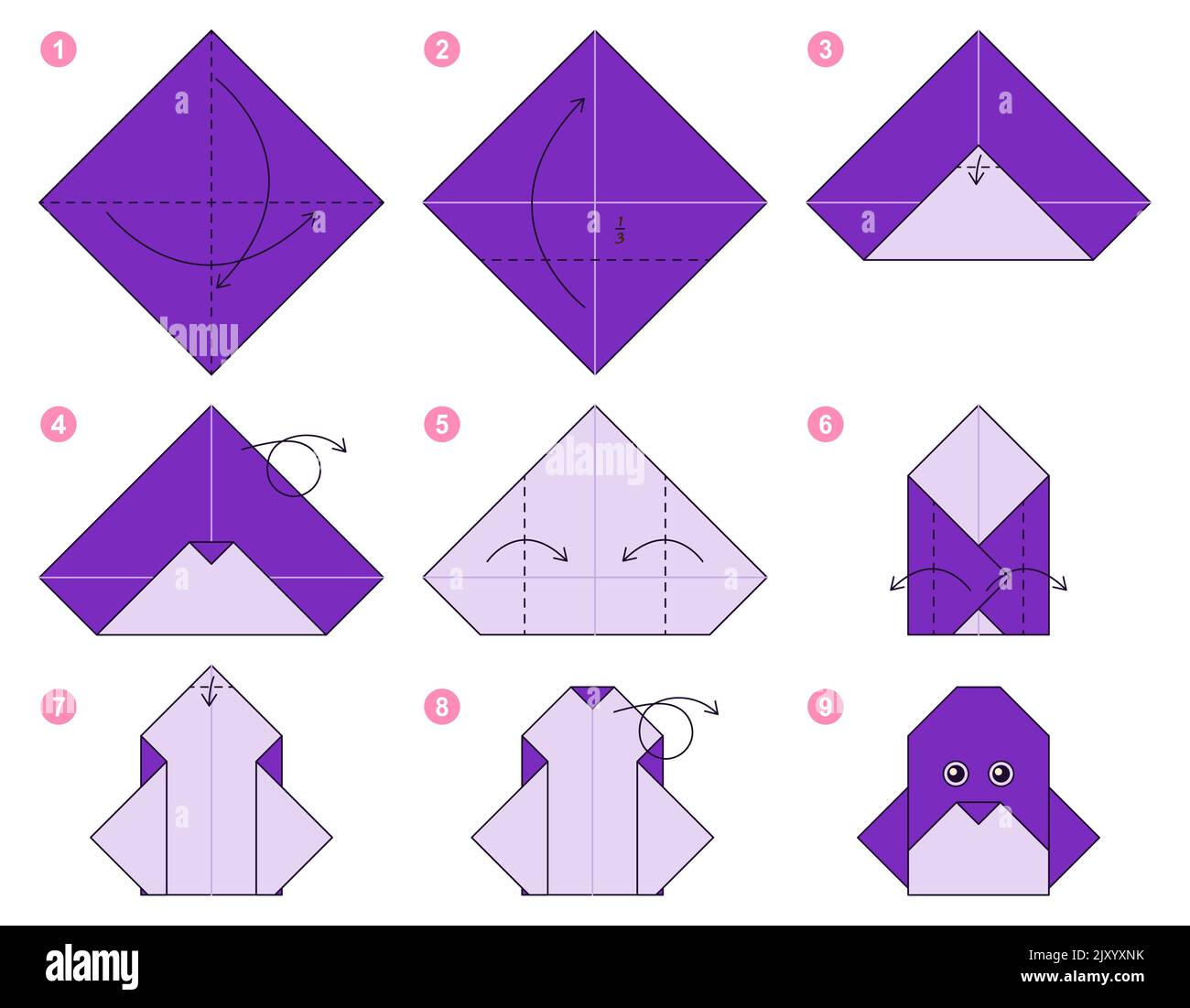 Origami tutorial. Origami scheme for kids. Penguin Stock Vector Image ...