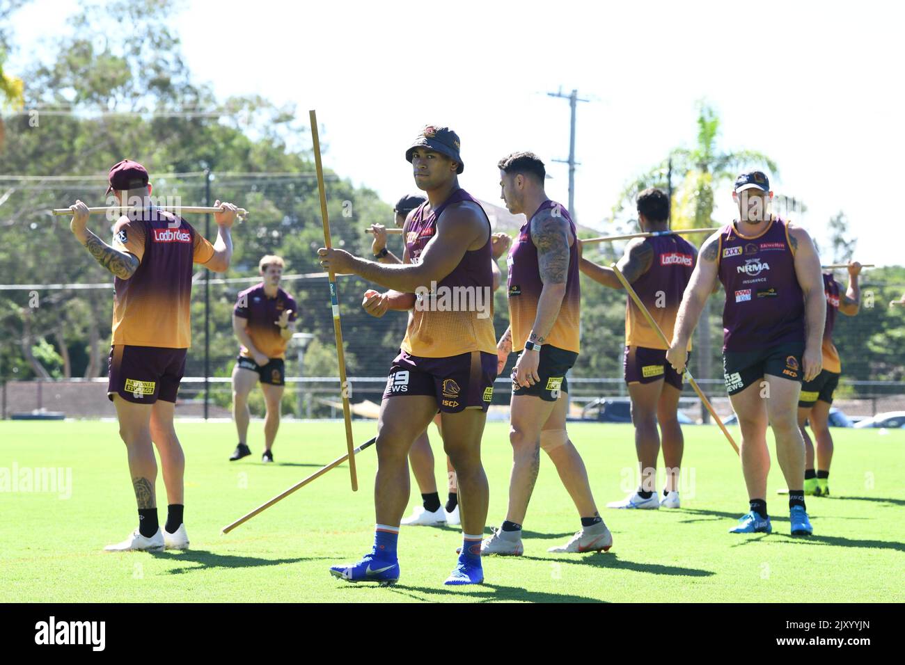 Jamayne Isaako (centre) is seen during the Brisbane Broncos training ...