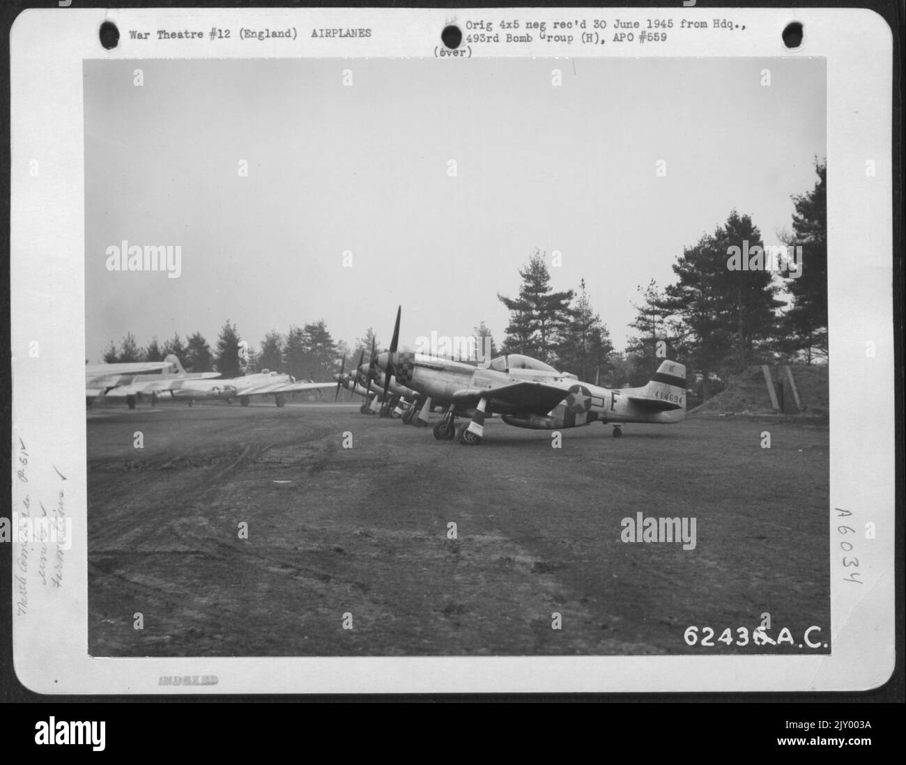 North American P-51 "Mustangs" Of The 493Rd Bomb Group At An Airfield ...