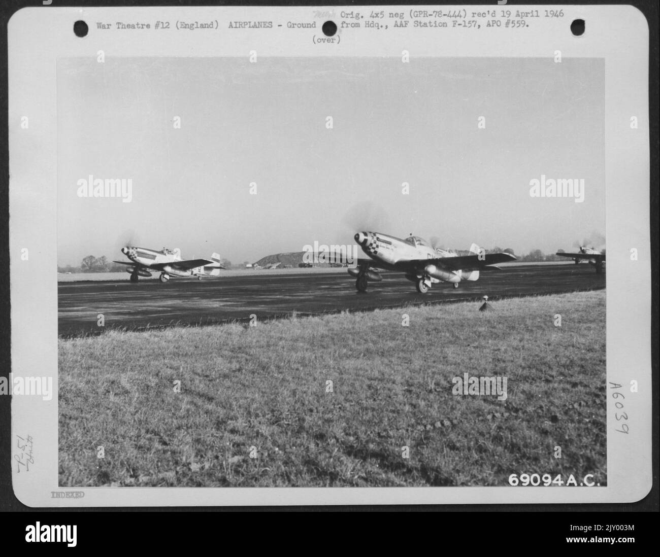 North American P-51's Of The 353Rd Fighter Group Taxi Down The Runway ...