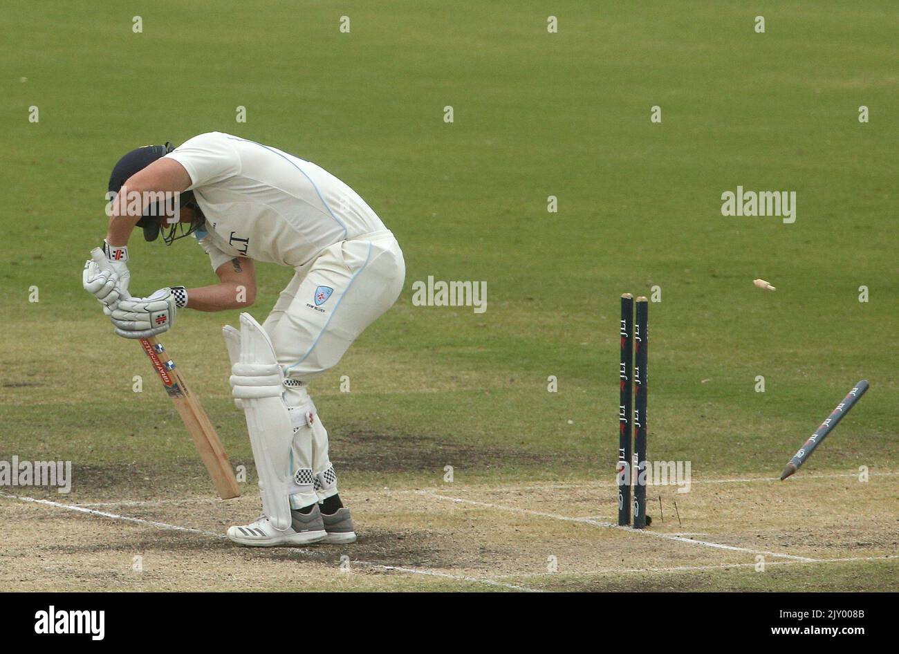 Steve O'Keefe of New South Wales is bowled by Chris Tremain of Victoria ...