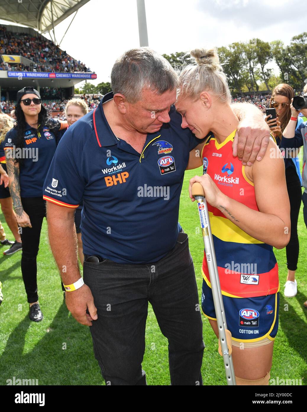Erin Phillips of the Adelaide Crows and her father Wayne after the AFLW ...