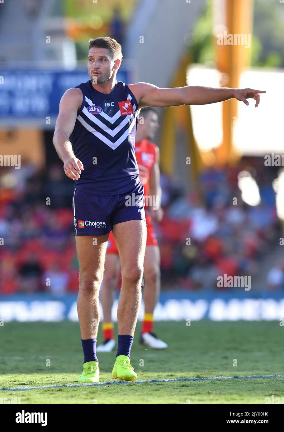 Jesse Hogan of the Dockers is seen during the AFL Round 2 match between ...