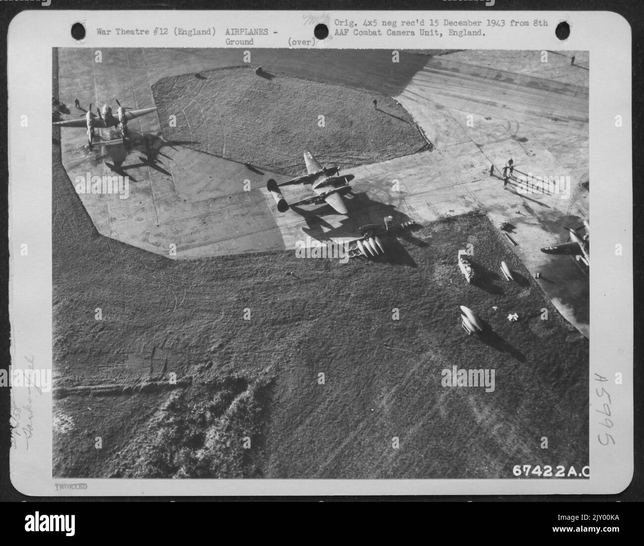 Aerial View Of Lockheed P-38 "Lightnings" Parked At An 8Th Air Force ...