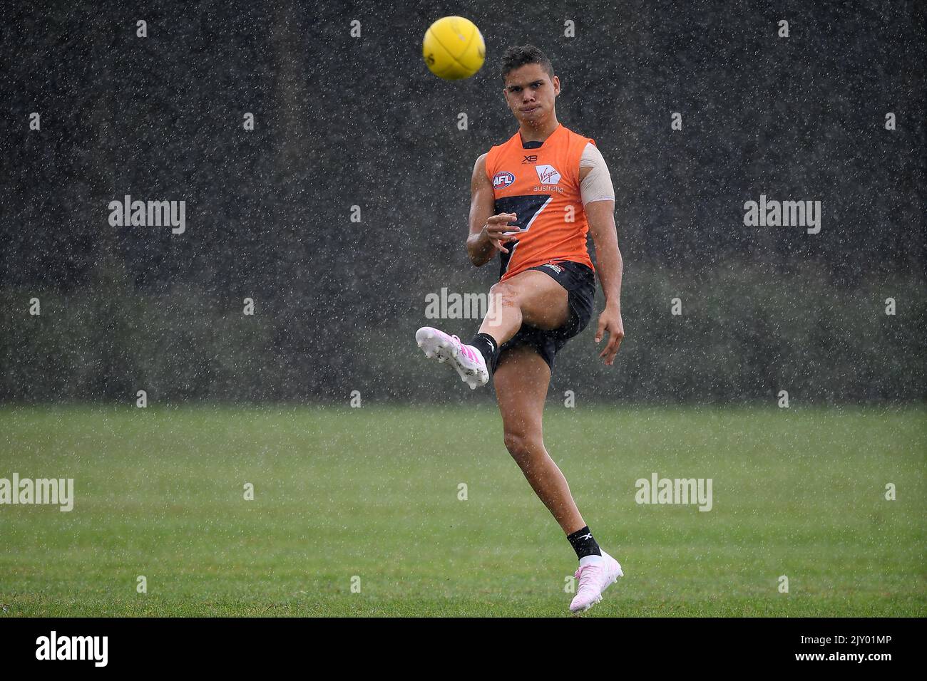 GWS Giants player Ian Hill takes part in a training session at ...