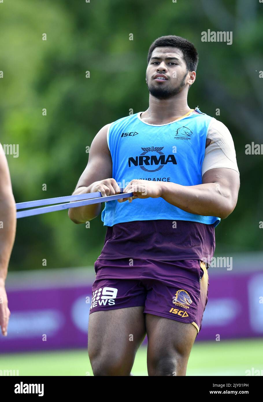 Payne Haas is seen during Brisbane Broncos training at Clive Berghofer ...