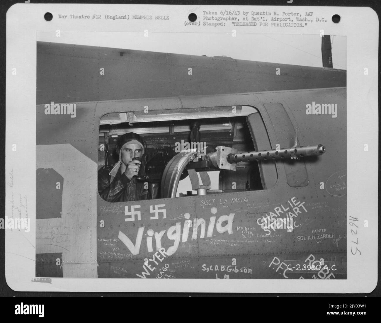 S/Sgt. Casimer A. Nastal, 4936-28th St., Detroit, mans a waist gun of ...