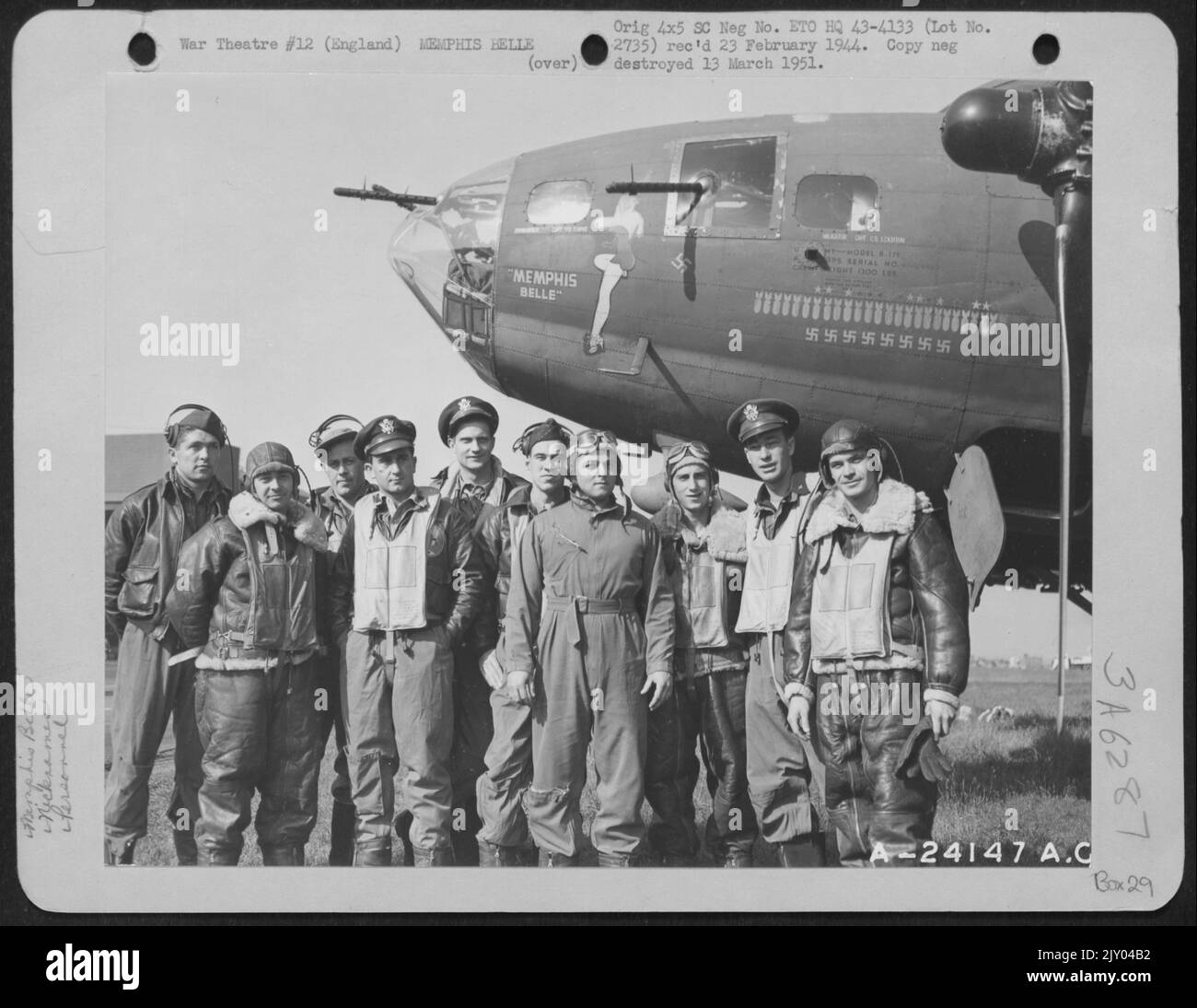 The crew of the Boeing B-17 "THE MEMPHIS BELLE" is pictured at an ...