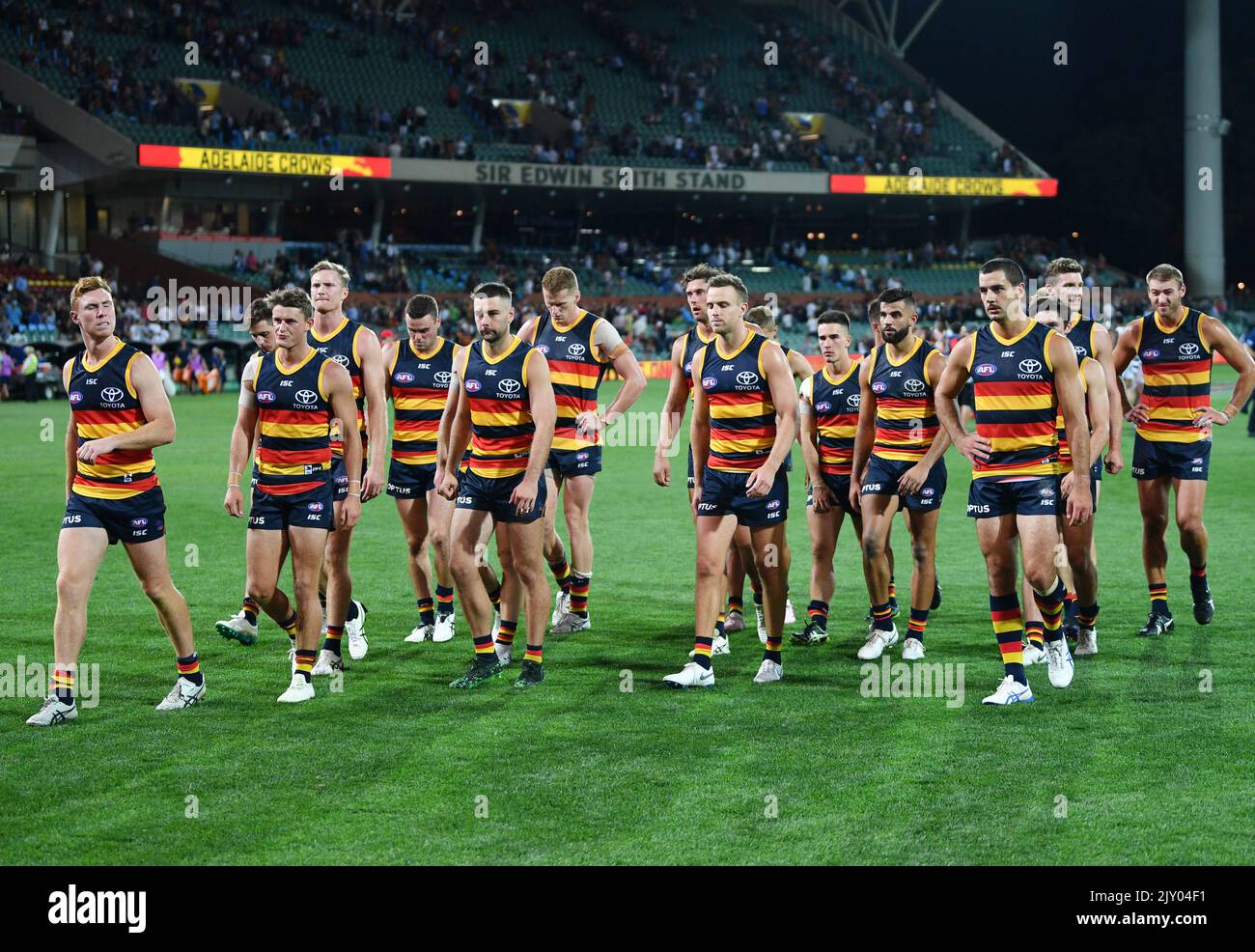 Crows players are seen after the Round 3 AFL match between the Adelaide ...