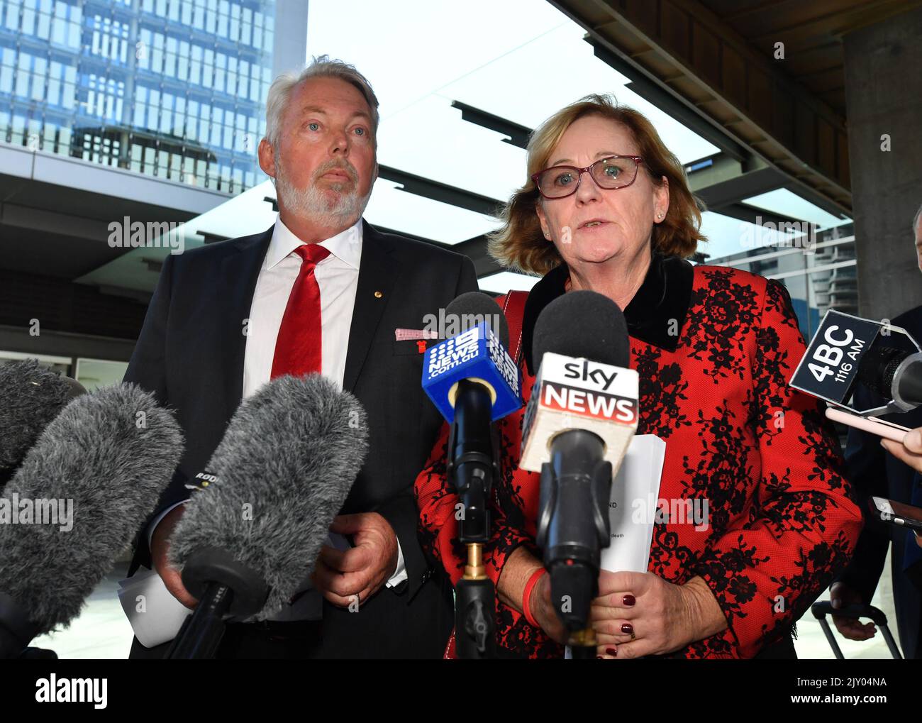 Bruce and Denise Morcombe are seen talking to the media outside the ...