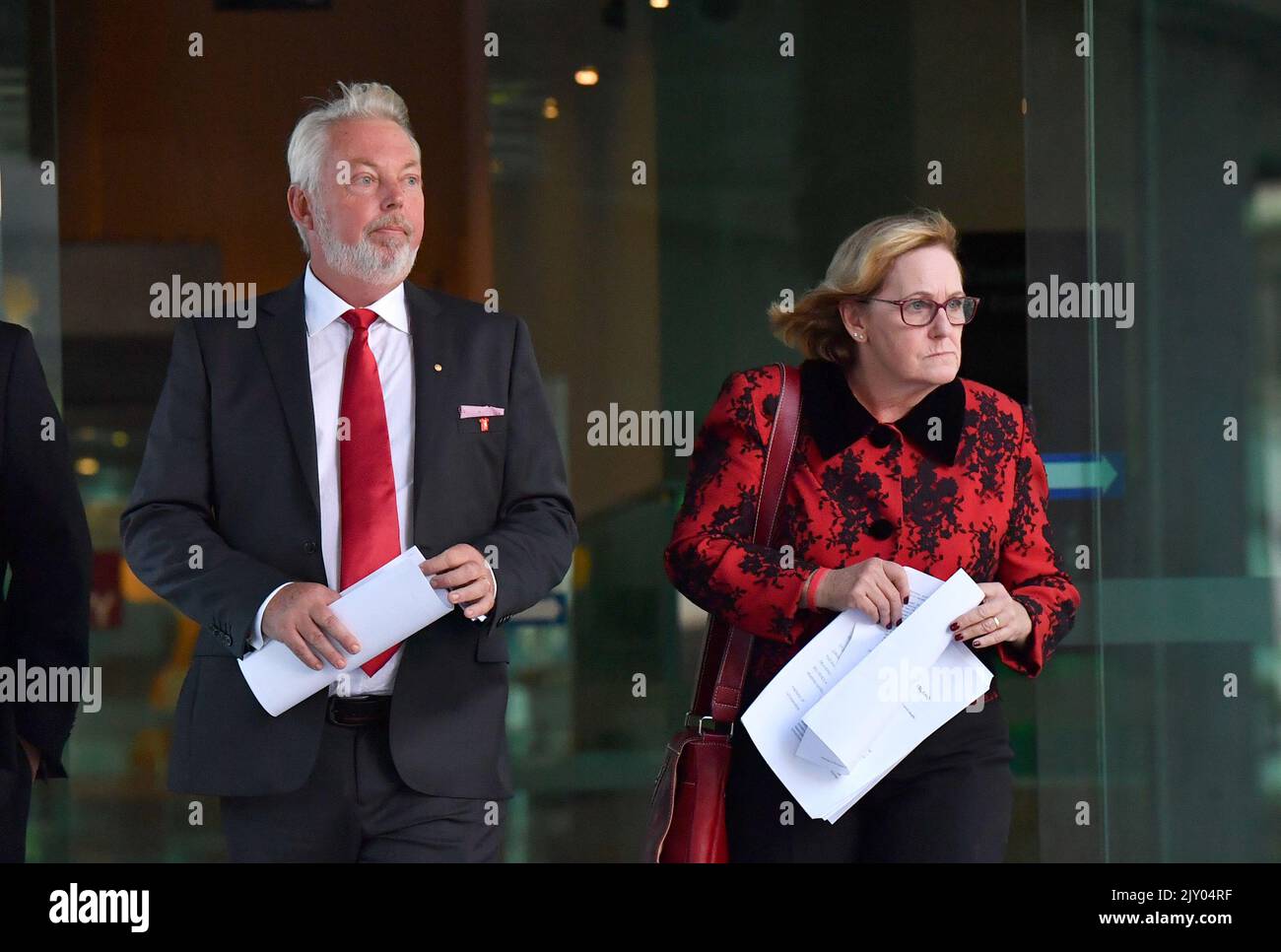 Bruce and Denise Morcombe are seen leaving the Brisbane Coroners Court ...