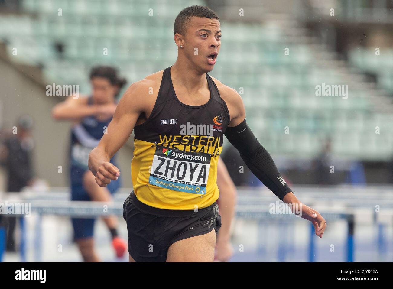 Sasha Zhoya of Western Australia wins the U/18's 110 m men's final ...
