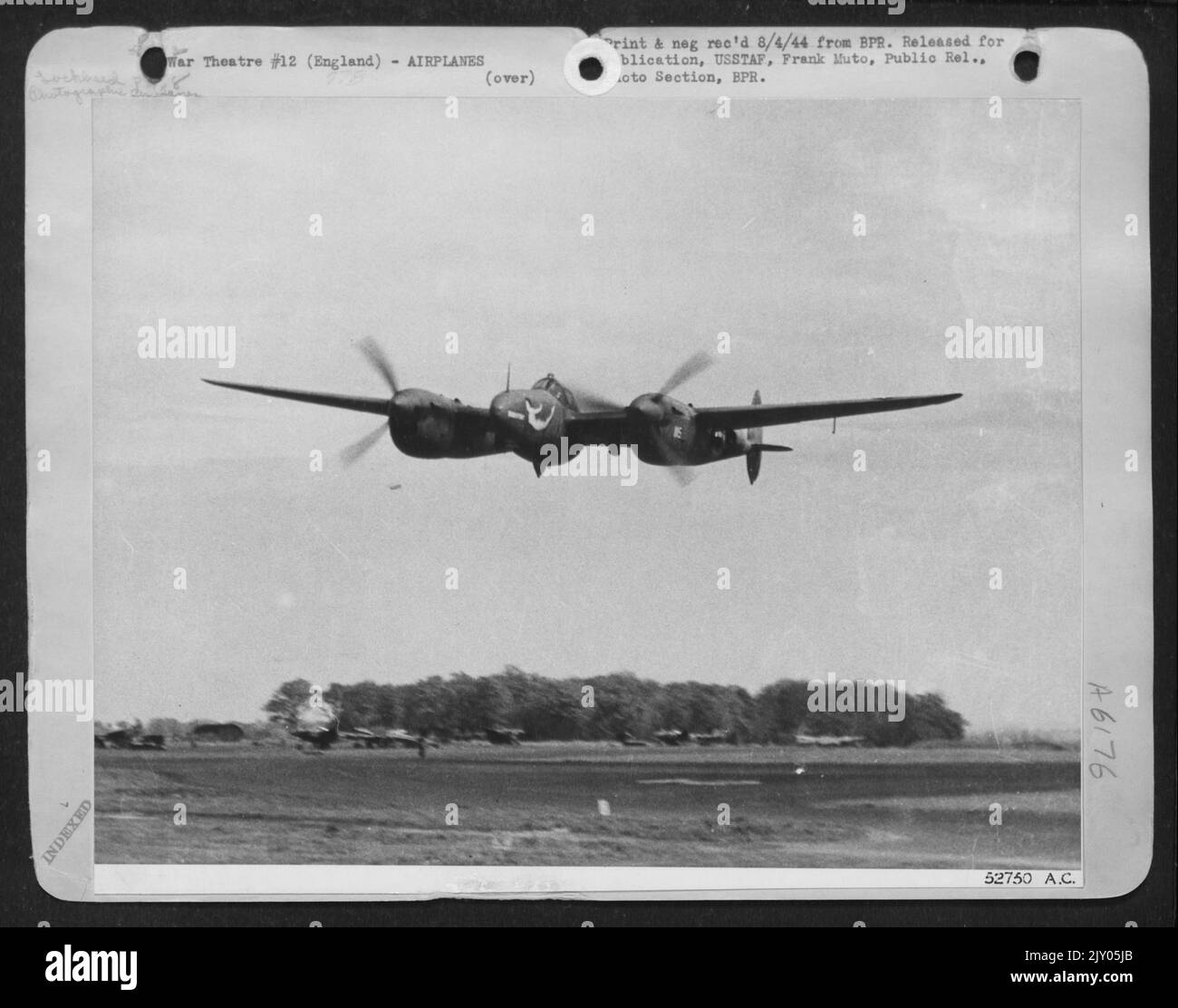 Take-off-Piloted by Lt. Schultz, the Lockheed P-38 Lightning, equipped ...