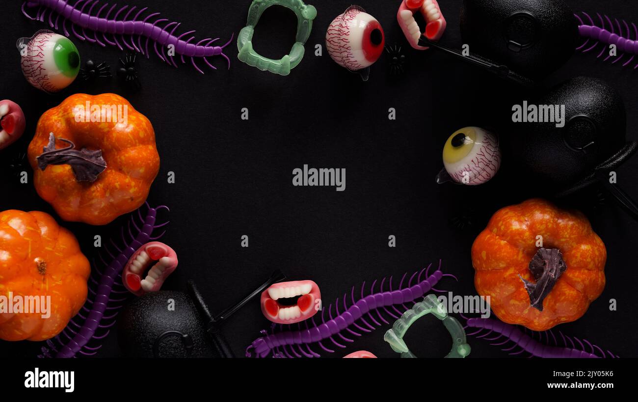 Pumpkins,cauldrons,pots,worms,jaws,spiders and candy in the form of ...