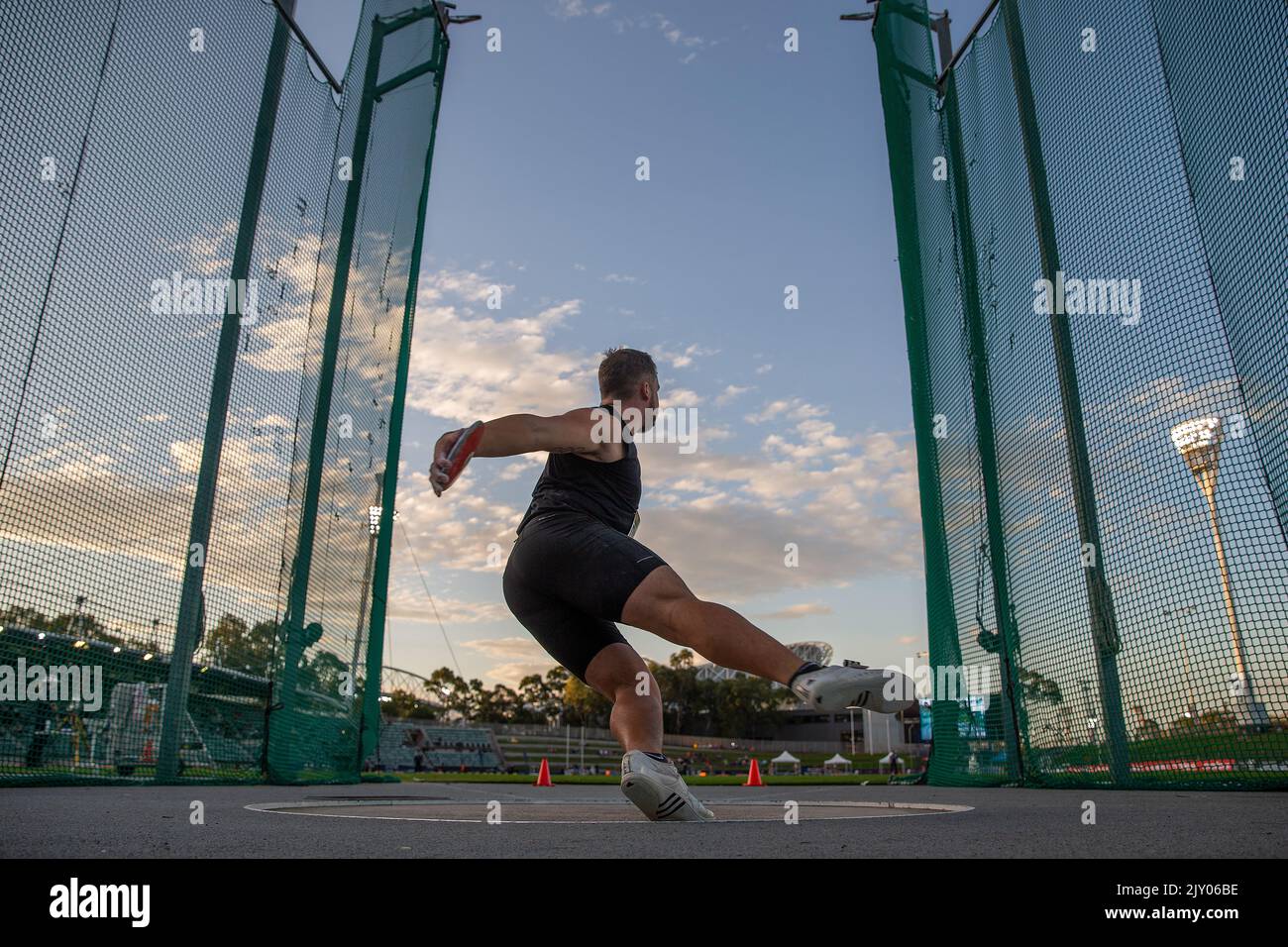 Matthew Denny of Queensland throws in the Men's Discus final during the ...