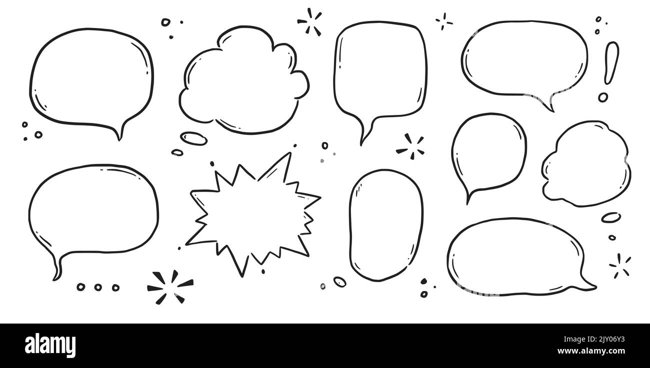 Hand drawn speech bubble set. Sketch comic doodle style speech bubble ...