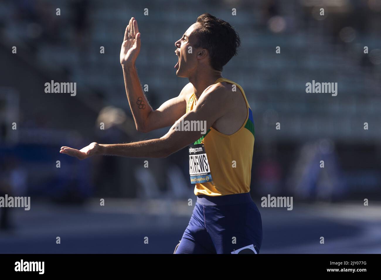 Luke Matthews of Victoria wins the men's 1500m final during the ...