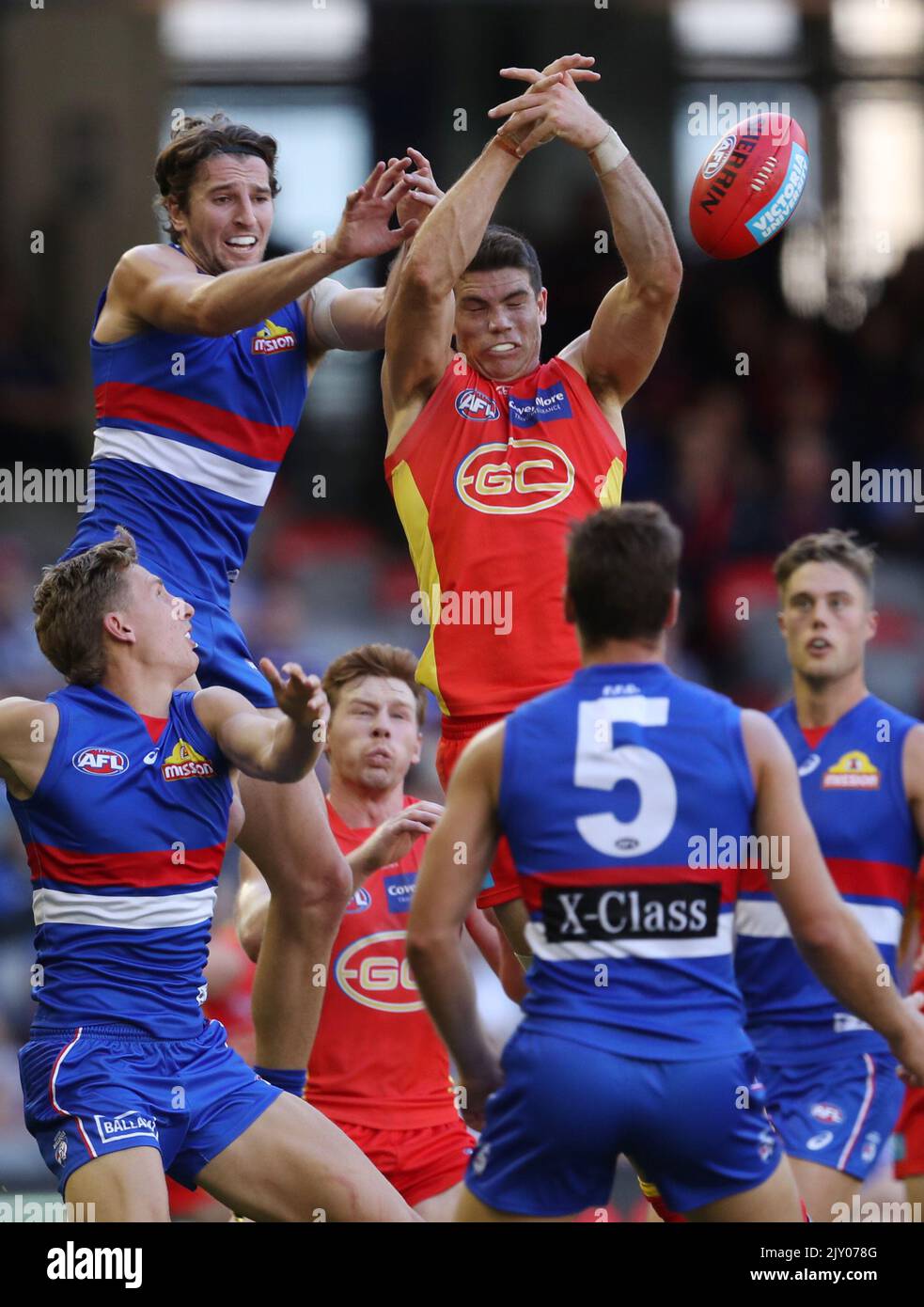 Sam Collins in action for the Suns during the Round 3 AFL match between ...