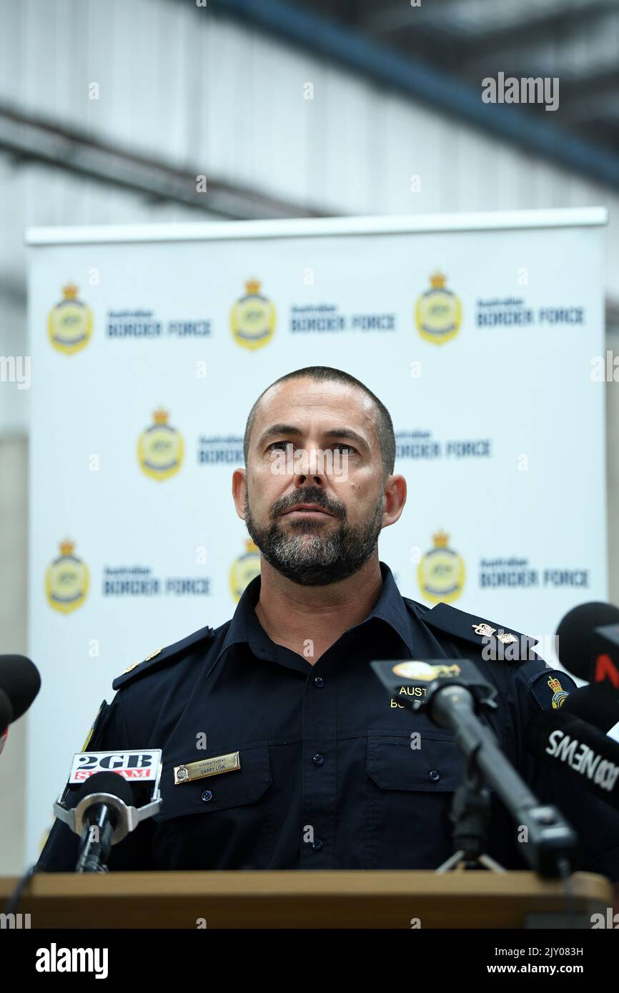 Australian Border Force Superintendent Garry Low speaks to the media at ...