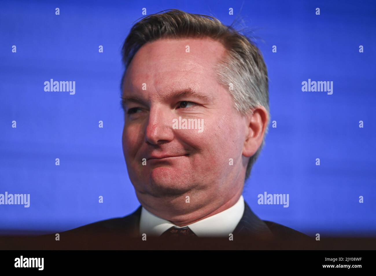 Australian shadow Treasurer Chris Bowen prepares to deliver his speech ...