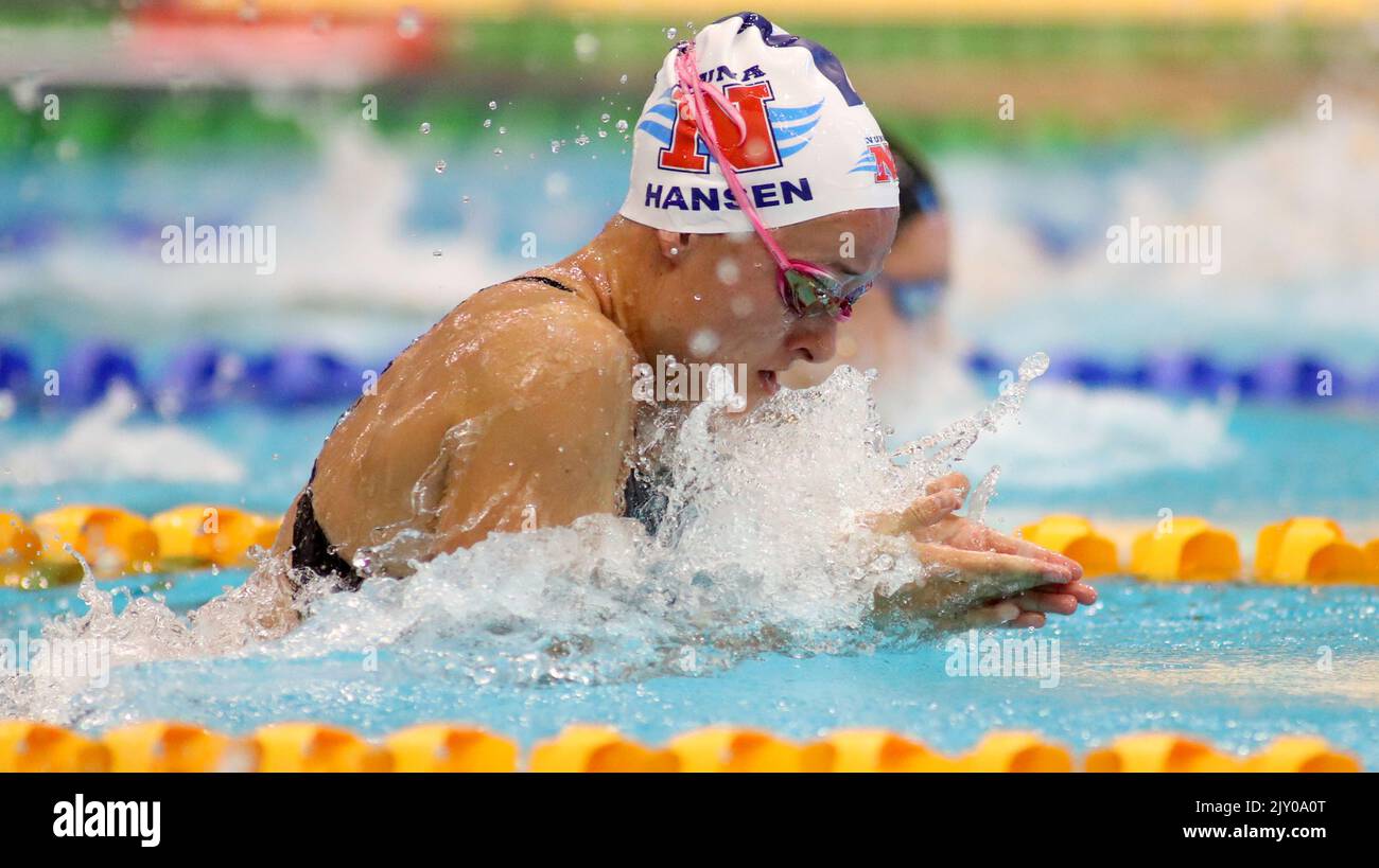 Jessica Hansen is seen in action during the women's 50m Breaststroke ...