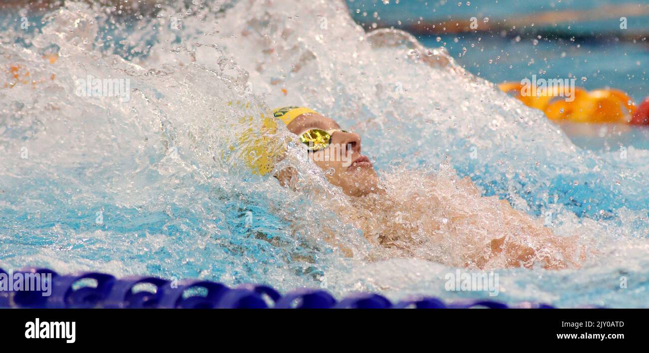 Mitch Larkin is seen in action during the men's 200m Backstroke Final ...