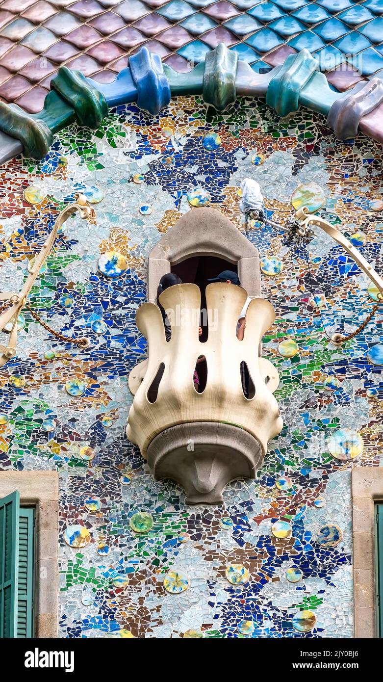 Casa Batlló, architectural feature or detail of the exterior facade ...