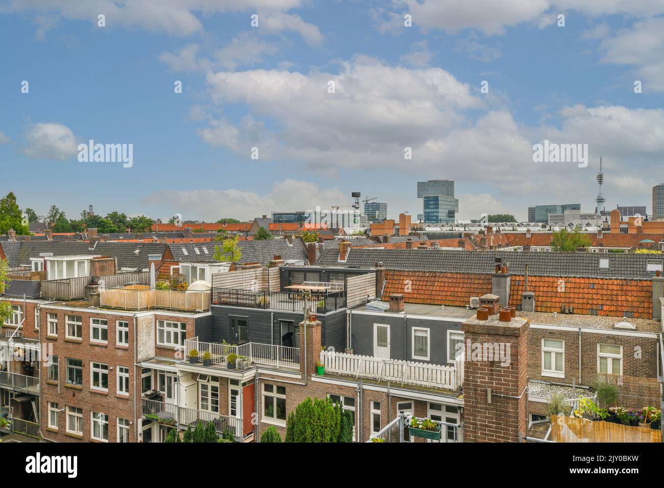 Panoramic view of high rise buildings and trees from height Stock Photo ...
