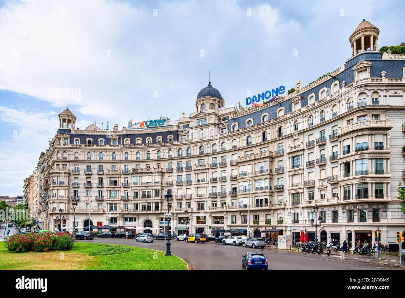 Facade of the Danone Building located in the Plaza Francesc Macia. The ...