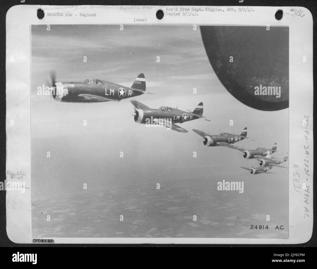 Republic P-47's-Six of them flying "Line Astern" high over England ...