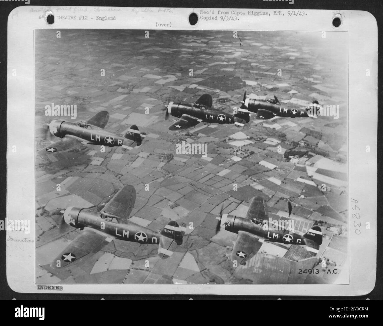 Vee formation of the newly introduced P-47's (Thunderbolts) into the ...