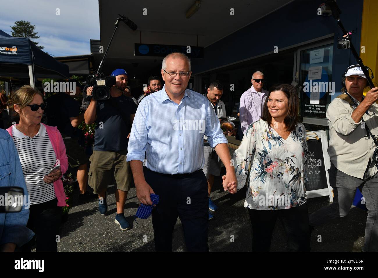 Prime Minister Scott Morrison and wife Jenny during a street walk at ...