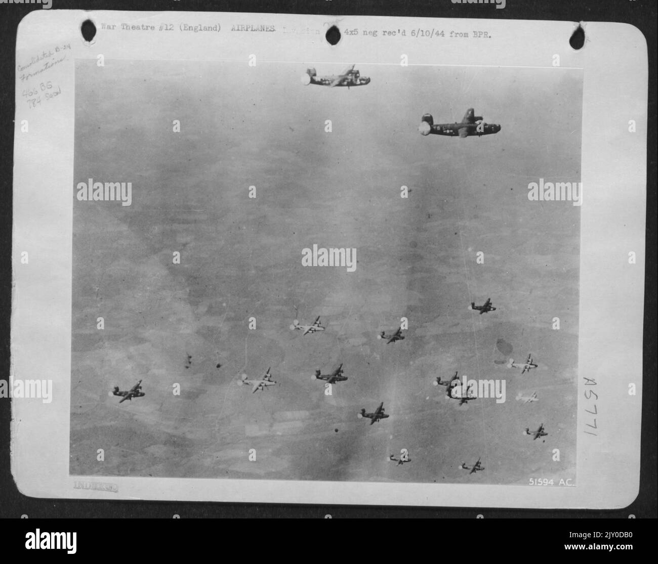 formation of Consolidated B-24 Liberators flying to target on D-Day ...