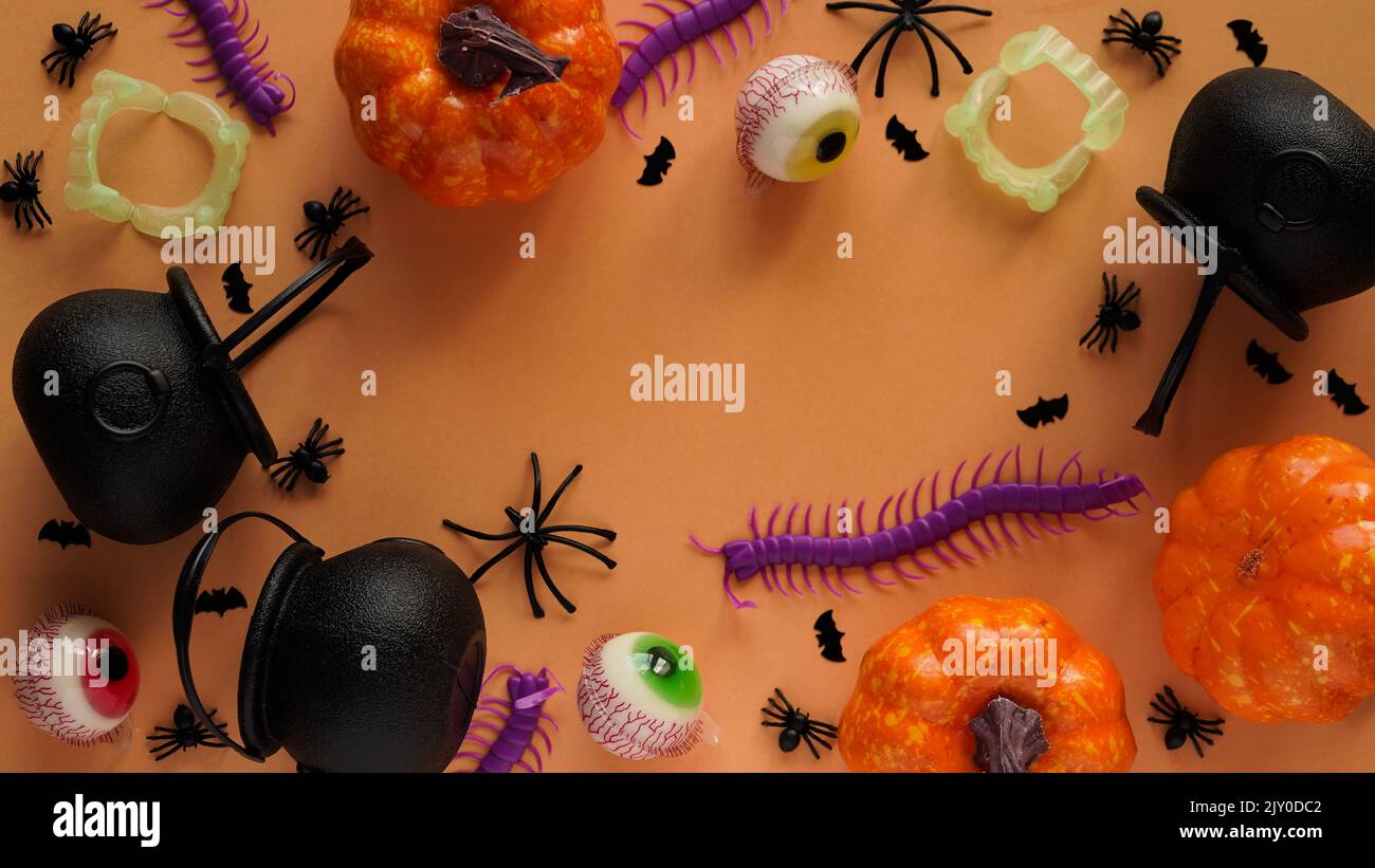 Pumpkins,cauldrons,pots,worms,jaws,spiders and candy in the form of ...