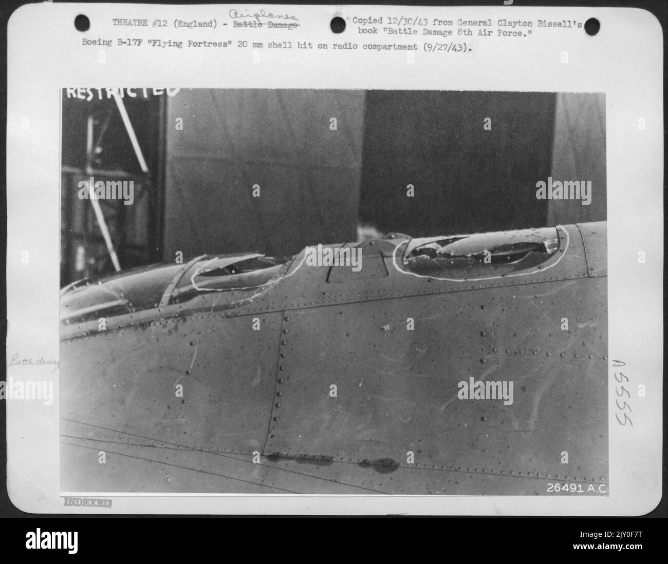 Boeing B-17F "Flying ofrtress" 20 mm shell hit on radio compartment ...